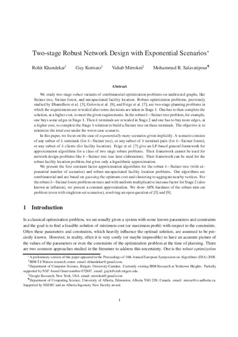 Pdf Two Stage Robust Network Design With Exponential Scenarios