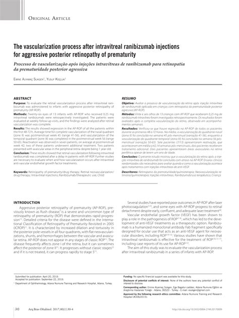 Pdf The Vascularization Process After Intravitreal Ranibizumab