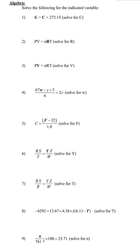 Solved Algebra Solve The Following For The Indicated Chegg