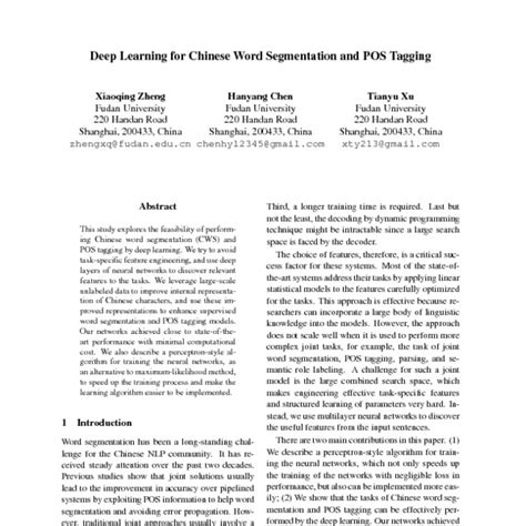 deep learning for chinese word segmentation and pos tagging acl anthology