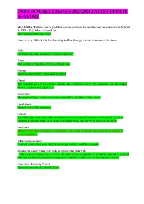 Osha 10 Module 2 Answers 20232024 Latest Update A Score Osha 10