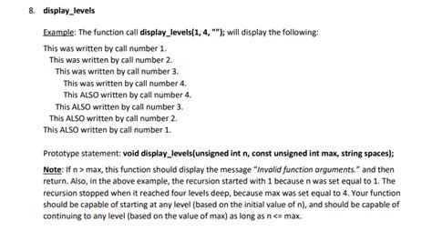 Solved Example The Function Call Displaylevels1 4