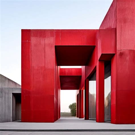 Avantgarde Red And Concrete Architectural Structure Premium Ai Generated Image
