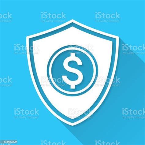 달러로 방패 파란색 배경에 아이콘 긴 그림자가 있는 평면 디자인 0명에 대한 스톡 벡터 아트 및 기타 이미지 0명 3차원 형태 개념 Istock