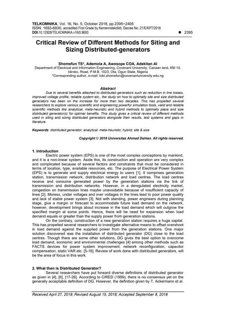 Critical Review Of Different Methods For Siting And Sizing Distributed