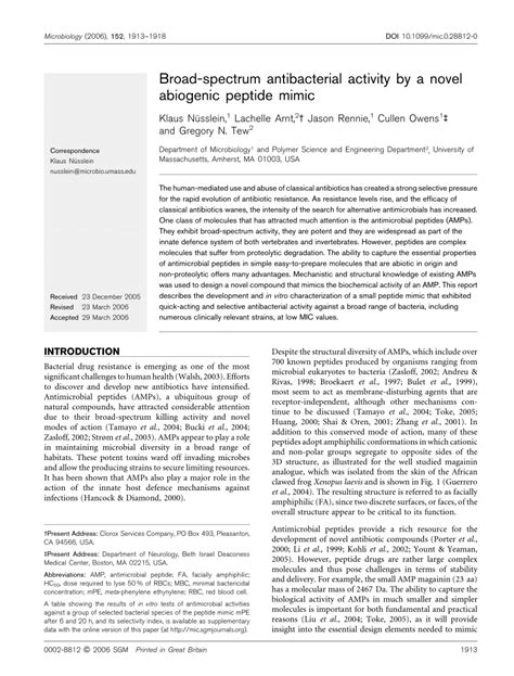 Pdf Broad Spectrum Antibacterial Activity By A Novel Abiogenic