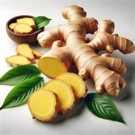 Premium Photo Fresh Ginger Root Sliced With Green Leaves Ginger