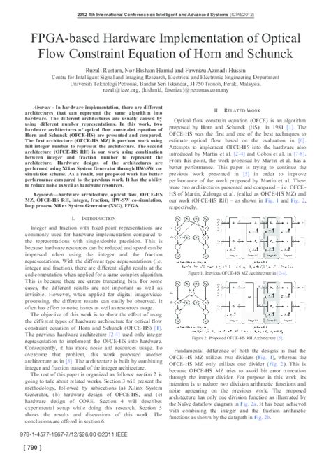 Fpga Based Hardware Implementation Of Optical Flow Constraint Equation Of Horn And Schunck