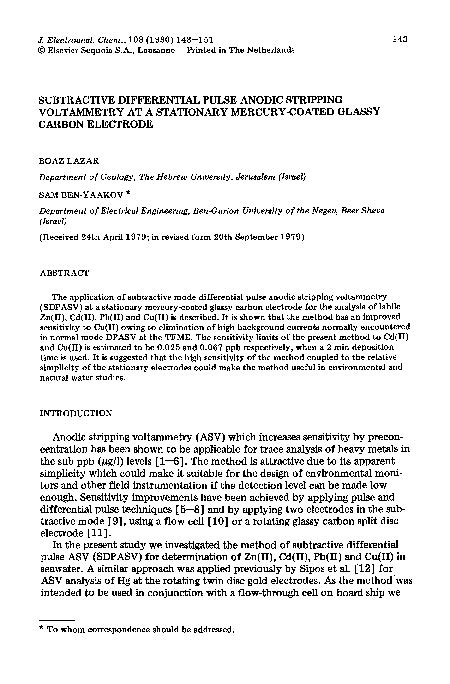 Pdf Subtractive Differential Pulse Anodic Stripping Voltammetry At A Stationary Mercury Coated