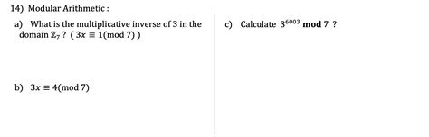 Solved 14 Modular Arithmetic A What Is The