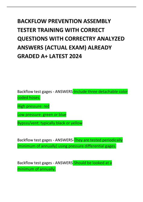 Backflow Prevention Assembly Tester Training With Correct Questions With Correctry Analyzed