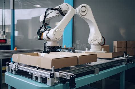 Packaging And Sorting Robot With Its Arms Moving Quickly To Package