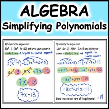Simplifying Polynomial Expressions Review In Algebra 1 TPT