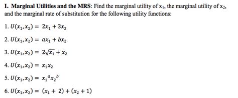 Solved I Marginal Utilities And The MRS Find The Marginal Chegg Com