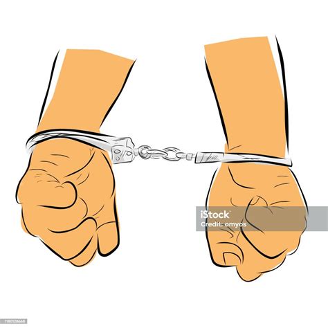간단한 벡터 손 그리기 스케치 플랫 컬러 체포에 대한 Ilustration 수갑을 가진 사람 개념에 대한 스톡 벡터 아트 및 기타 이미지 Istock