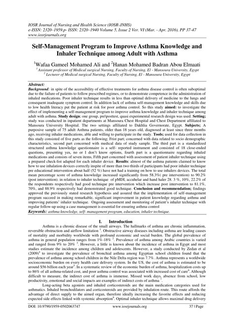 Pdf Self Management Program To Improve Asthma Knowledge And Inhaler Technique Among Adult With