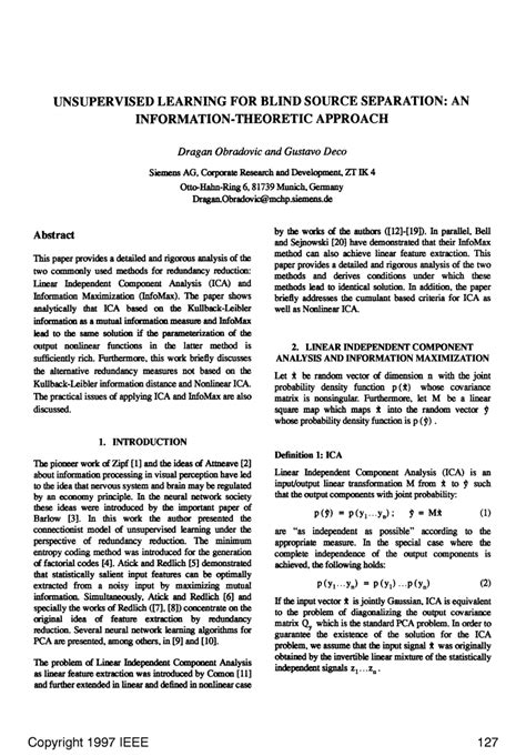 Pdf Unsupervised Learning For Blind Source Separation An Information