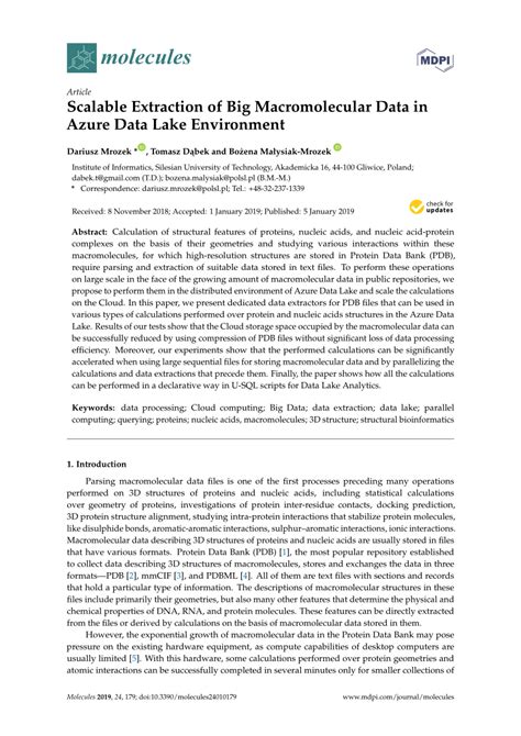 Pdf Scalable Extraction Of Big Macromolecular Data In Azure Data Lake