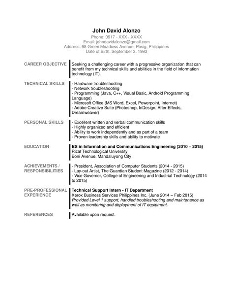 Sample Resume Format For Fresh Graduates Single Page 40 Off