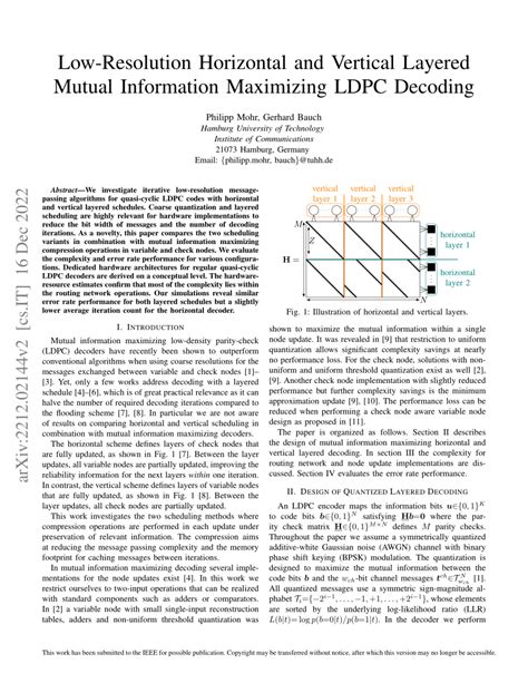 Pdf Low Resolution Horizontal And Vertical Layered Mutual Information Maximizing Ldpc Decoding