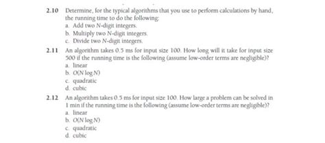 Solved 210 Determine For The Typical Algorithms That You