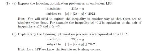 Solved A Express The Following Optimization Problem As An