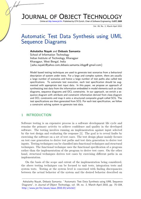 PDF Automatic Test Data Synthesis Using UML Sequence Diagrams