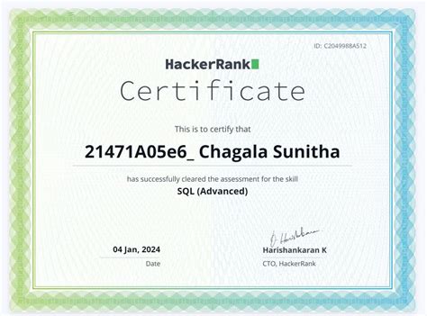 I Have Proudly Earned The Hackerrank Sql Advanced Certification