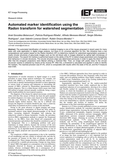 Pdf Automated Marker Identification Using The Radon Transform For Watershed Segmentation