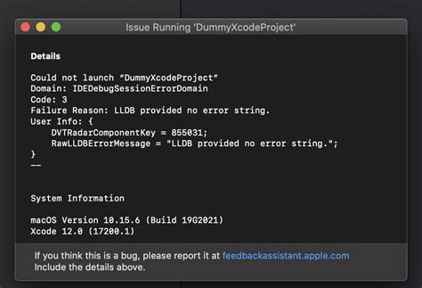 recent development snapshots cause xcode runtime popup lldb provided no error string · issue