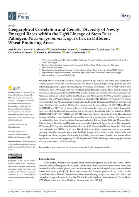 Pdf Geographical Correlation And Genetic Diversity Of Newly Emerged Races Within The Ug99