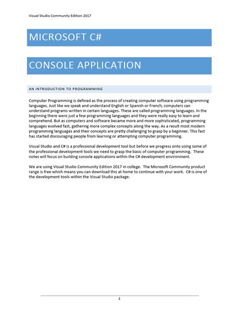 Console Introduction Pdf Reserved Word C Sharp Programming Language