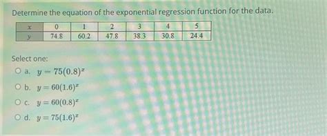 Solved Determine The Equation Of The Exponential Regression