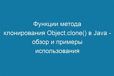 Функции метода Object Clone Java обзор и примеры использования