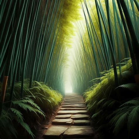 Premium Photo Bamboo Forest Path In The Morning Light