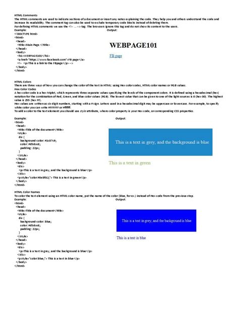 Html Colors Pdf Html Element Html