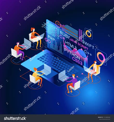 Workflow Group Programmers Programmers Coding Process Stock Vector Royalty Free 1512085658
