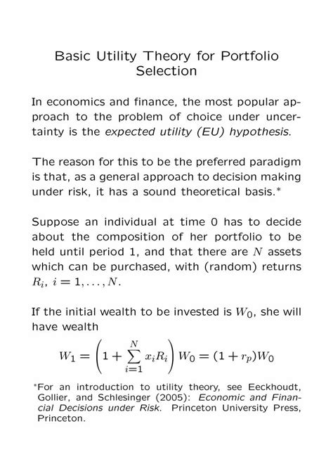 Pdf Basic Utility Theory For Portfolio Selection · Basic Utility