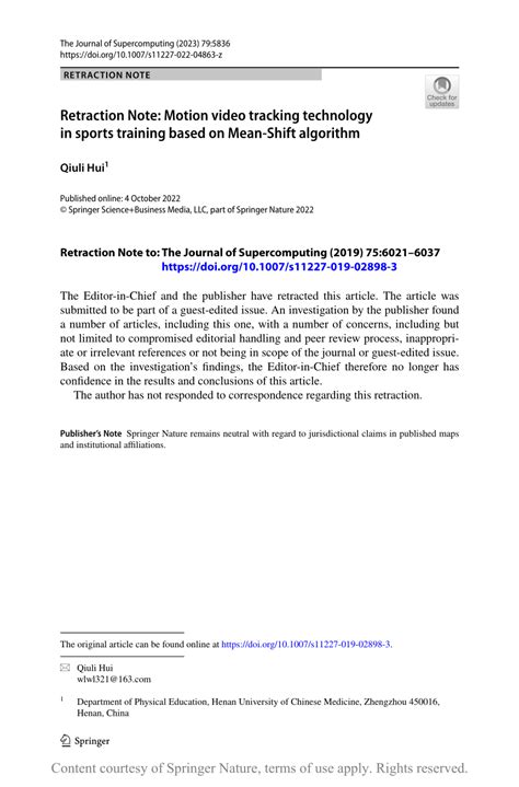 Retraction Note Motion Video Tracking Technology In Sports Training