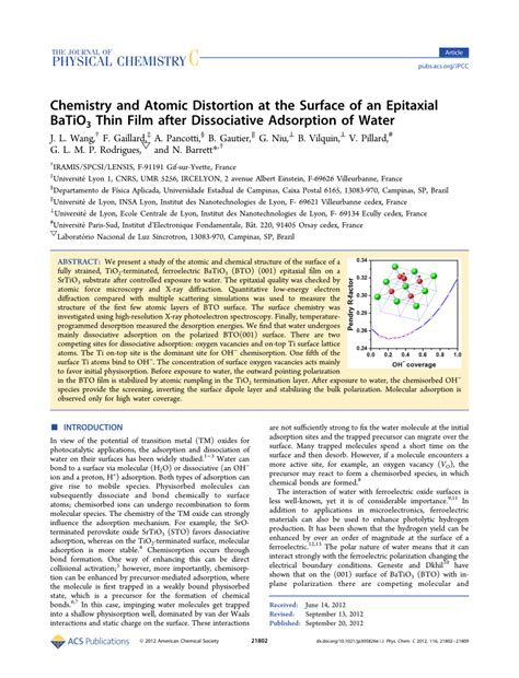 Pdf Chemistry And Atomic Distortion At The Surface Of An Epitaxial Batio 3 Thin Film After