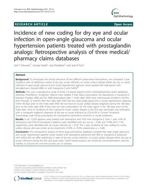 PDF Incidence Of New Coding For Dry Eye And Ocular Infection In Open Angle Glaucoma And Ocular
