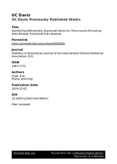 Pdf Identifying Differentially Expressed Genes For Time Course