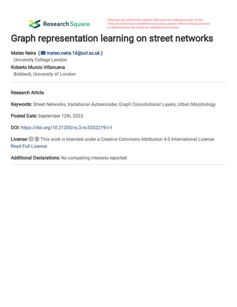 Pdf Graph Representation Learning On Street Networks