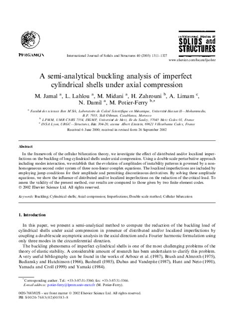 Pdf A Semi Analytical Buckling Analysis Of Imperfect Cylindrical Shells Under Axial Compression