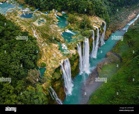 Aerial Of The Tamul Waterfalls Huasteca Potosi San Luis Potosi