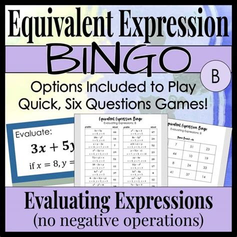 Equivalent Expression Bingo Review Game B Evaluating Expressions No Neg