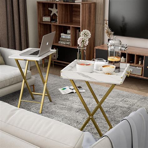 Everly Quinn Folding Tv Tray Table Set Of 2 With Removable Tray Tops