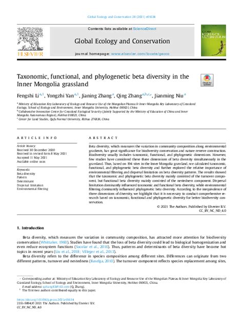 Pdf Taxonomic Functional And Phylogenetic Beta Diversity In The Inner Mongolia Grassland
