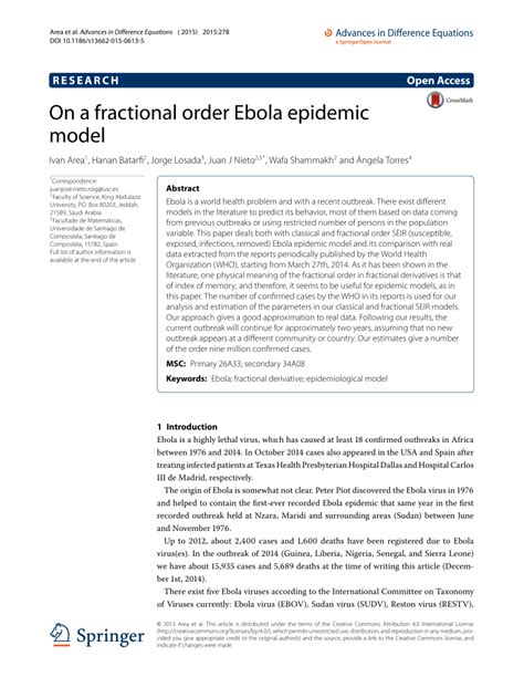 Pdf On A Fractional Order Ebola Epidemic Model