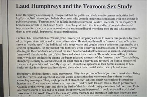 Solved Read The Description Of Lauds Tearoom Sex Study As